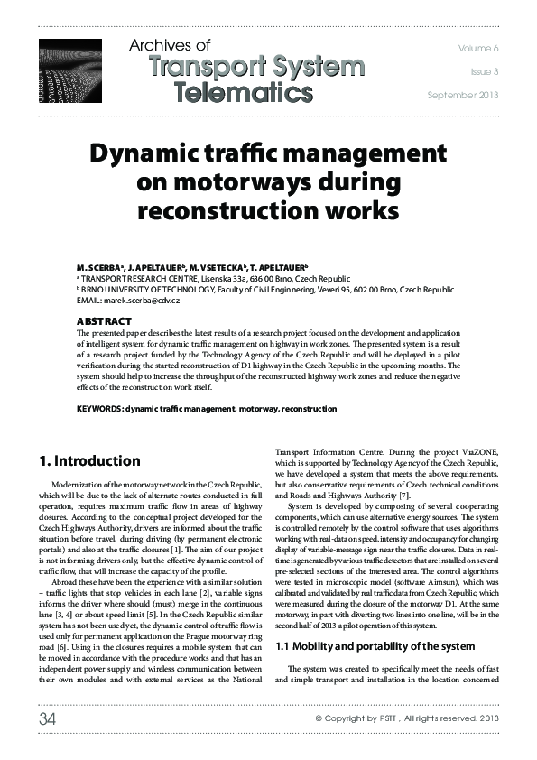 (PDF) Dynamic traffic management on motorways during reconstruction works