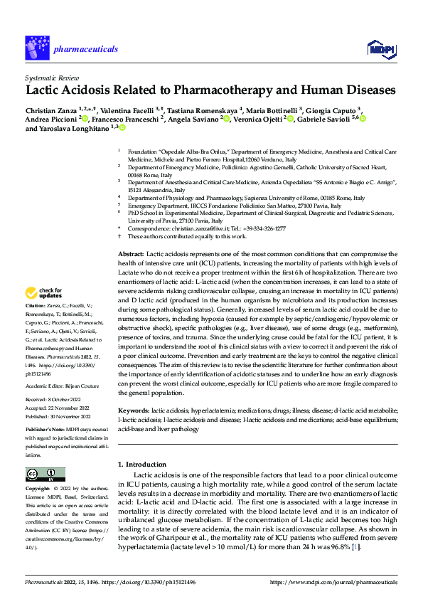 (PDF) Lactic Acidosis Related to Pharmacotherapy and Human Diseases ...