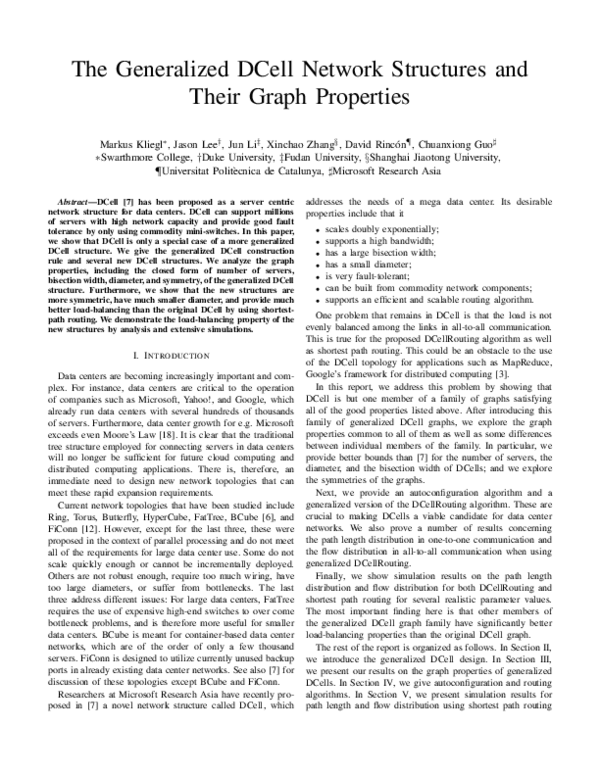 (PDF) The Generalized DCell Network Structures and Their Graph Properties