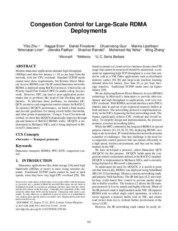 (PDF) Congestion Control for Large-Scale RDMA Deployments