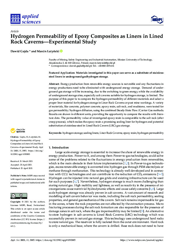 (PDF) Hydrogen Permeability of Epoxy Composites as Liners in Lined Rock ...