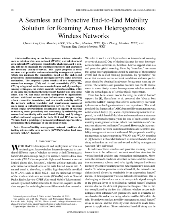 (PDF) A Seamless and Proactive End-to-End Mobility Solution for Roaming Across Heterogeneous ...