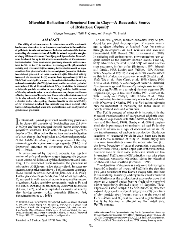 (PDF) Microbial Reduction of Structural Iron in Clays—A Renewable ...