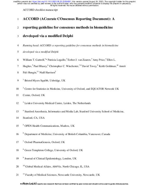 (PDF) ACCORD (ACcurate COnsensus Reporting Document): A reporting guideline for consensus ...