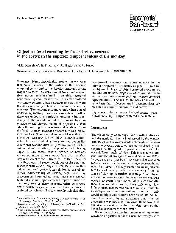(PDF) Object-centered encoding by face-selective neurons in the cortex in the superior temporal ...