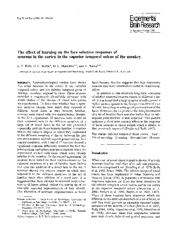 (PDF) The effect of learning on the face selective responses of neurons in the cortex in the ...