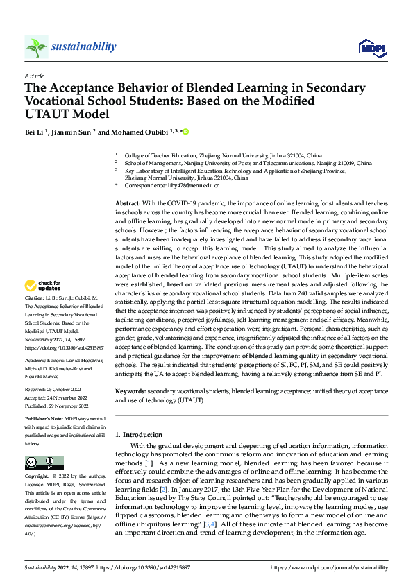 (PDF) The Acceptance Behavior of Blended Learning in Secondary Vocational School Students: Based ...