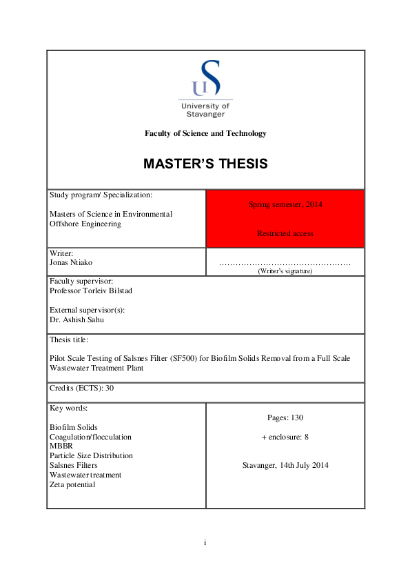 (PDF) Pilot scale testing of salsnes filter (SF500) for biofilm solids ...