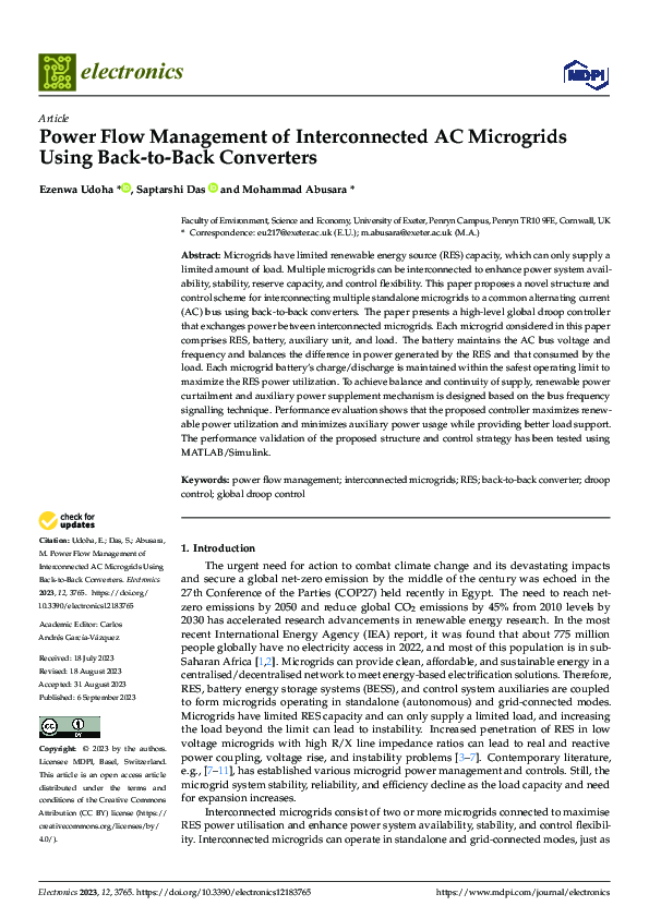(PDF) Power Flow Management of Interconnected AC Microgrids Using Back-to-Back Converters