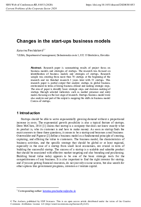 (PDF) Changes in the start-ups business models