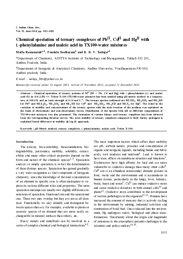 (PDF) Chemical speciation of ternary complexes of PbII, CdII and HgII ...