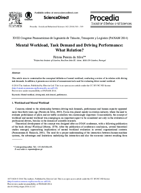 (PDF) Mental Workload, Task Demand and Driving Performance: What Relation?