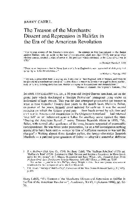(PDF) The Treason of the Merchants: Dissent and Repression in Halifax ...