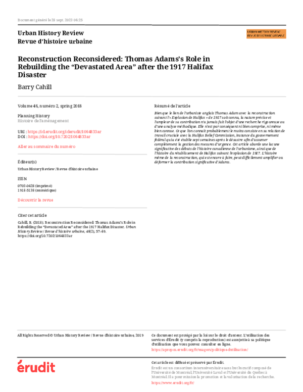 (PDF) Reconstruction Reconsidered: Thomas Adams’s Role in Rebuilding ...