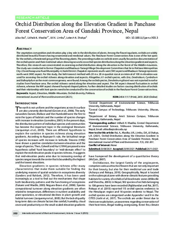 (PDF) Orchid Distribution along the Elevation Gradient in Panchase ...