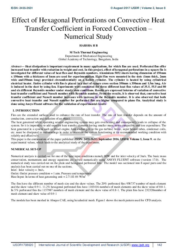 (PDF) Effect of Hexagonal Perforations on Convective Heat Transfer Coefficient in Forced ...