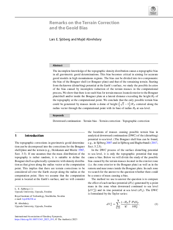 (PDF) Remarks on the Terrain Correction and the Geoid Bias