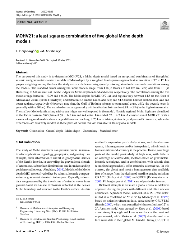 (PDF) MOHV21: a least squares combination of five global Moho depth ...