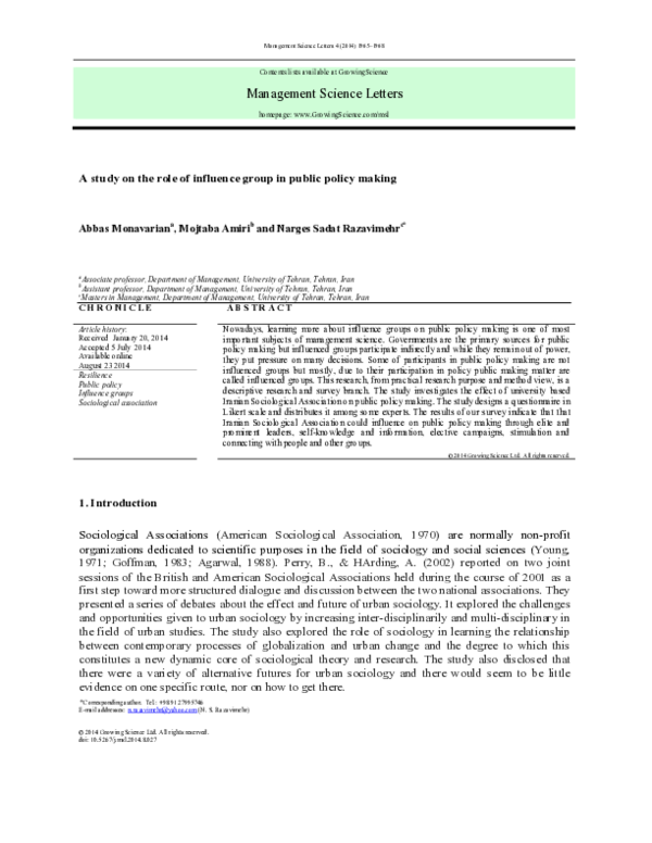 (PDF) A study on the role of influence group in public policy making