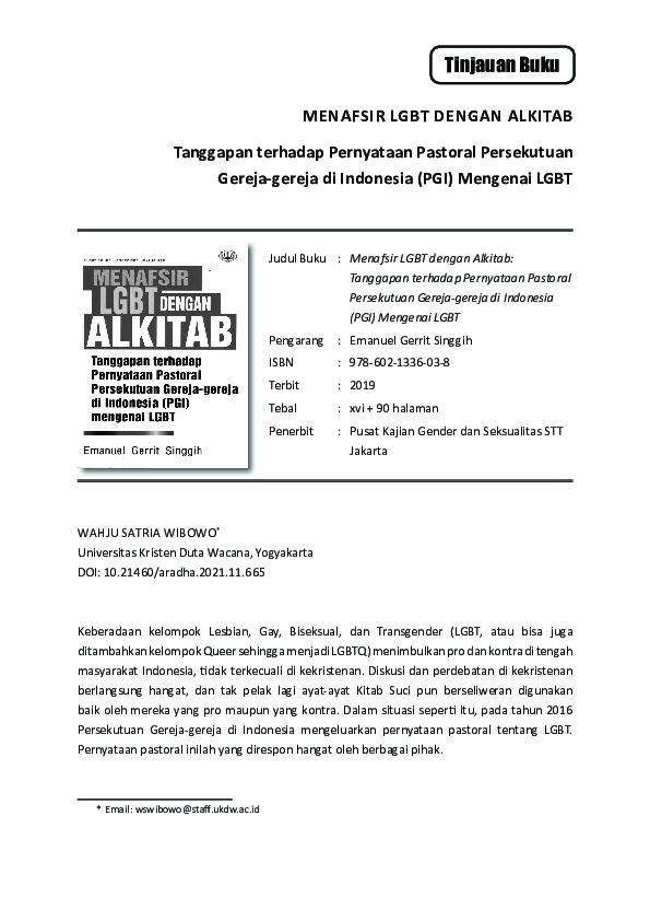(PDF) Tinjauan Buku: Emanuel Gerrit Singgih (2019), Menafsir LGBT ...