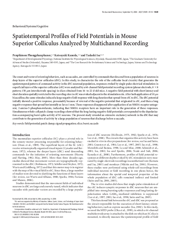 (PDF) Spatiotemporal Profiles of Field Potentials in Mouse Superior Colliculus Analyzed by ...