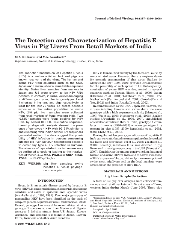 (PDF) The detection and characterization of hepatitis E virus in pig ...