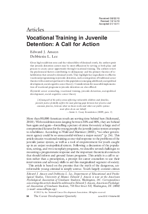 (PDF) Vocational Training in Juvenile Detention: A Call for Action