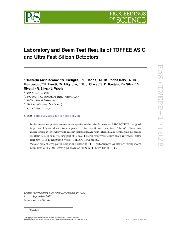 (PDF) Laboratory and Beam Test Results of TOFFEE ASIC and Ultra Fast ...