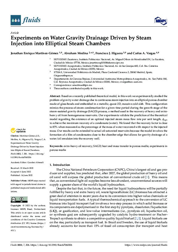 (PDF) Experiments on Water Gravity Drainage Driven by Steam Injection into Elliptical Steam ...