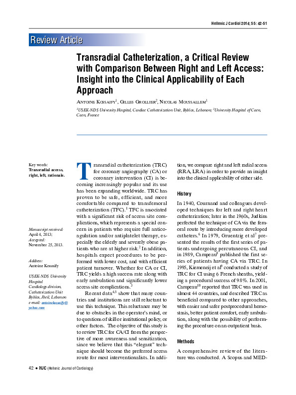 (PDF) Transradial Catheterization: RRA vs. LRA Review