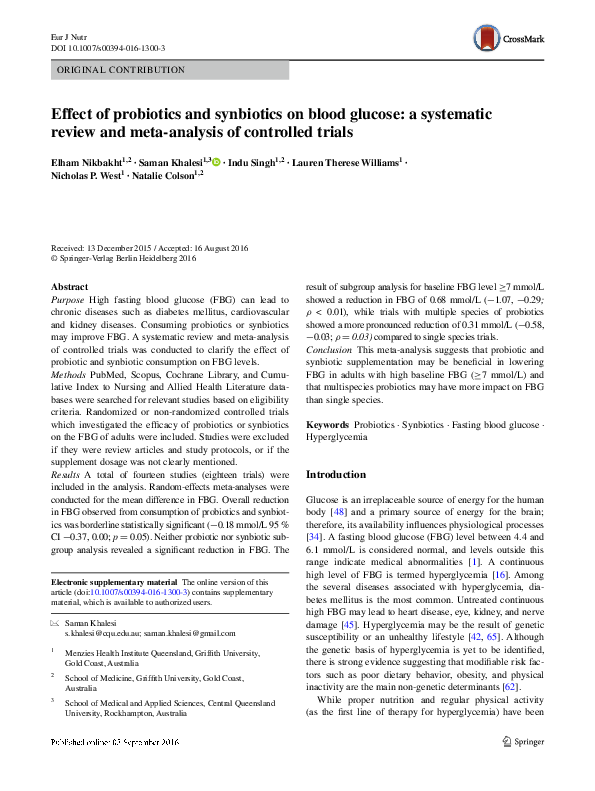 (PDF) Effect of probiotics and synbiotics on blood glucose: a ...