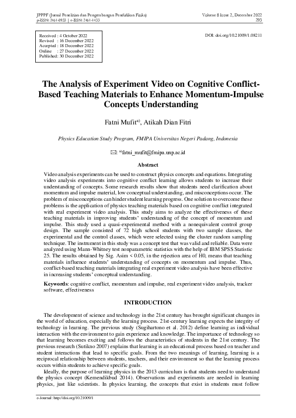 (PDF) The Analysis of Experiment Video on Cognitive Conflict-Based Teaching Materials to Enhance ...