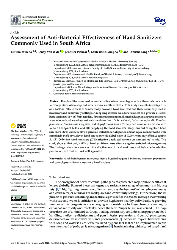 (PDF) Assessment of Anti-Bacterial Effectiveness of Hand Sanitizers ...