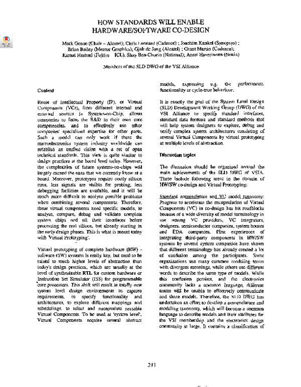 (PDF) How standards will enable hardware/software co-design (PDF) How standards will enable hardware/software co-design
