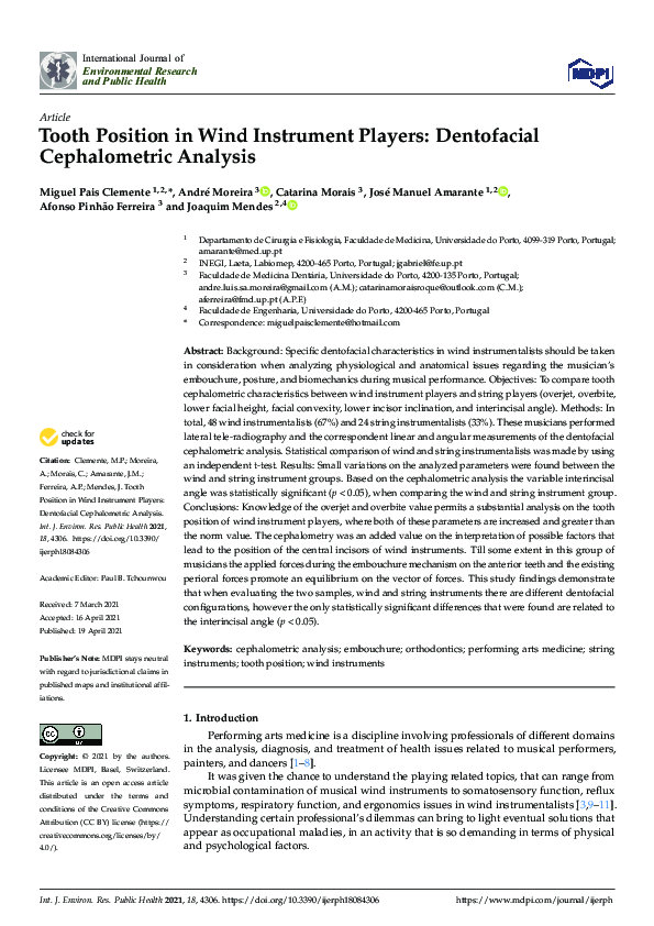 (PDF) Tooth Position in Wind Instrument Players: Dentofacial ...