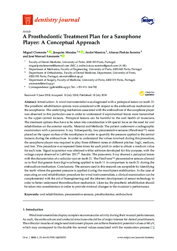 (PDF) A Prosthodontic Treatment Plan for a Saxophone Player: A ...