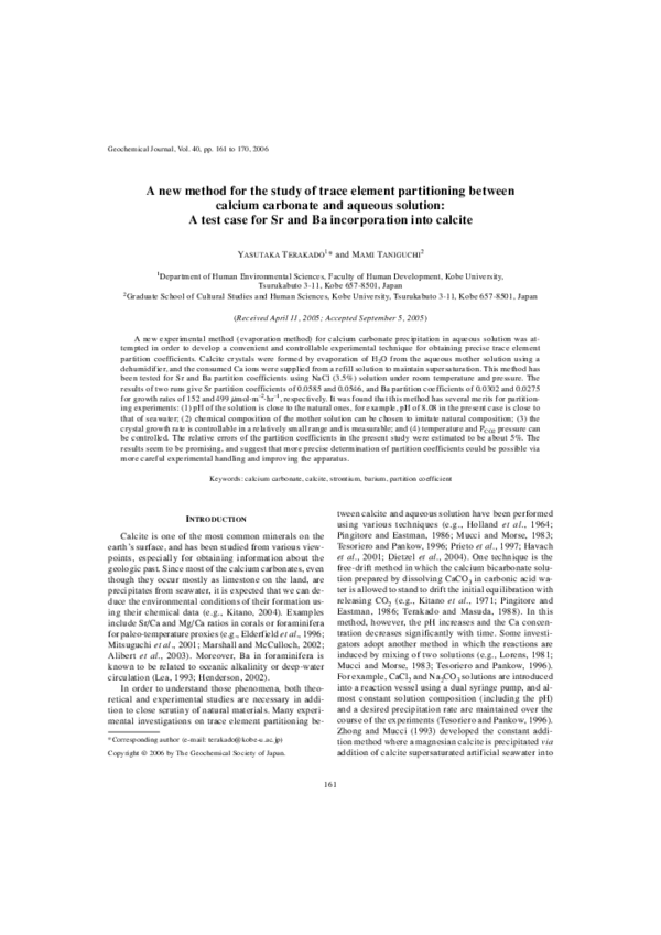 (PDF) A new method for the study of trace element partitioning between calcium carbonate and ...
