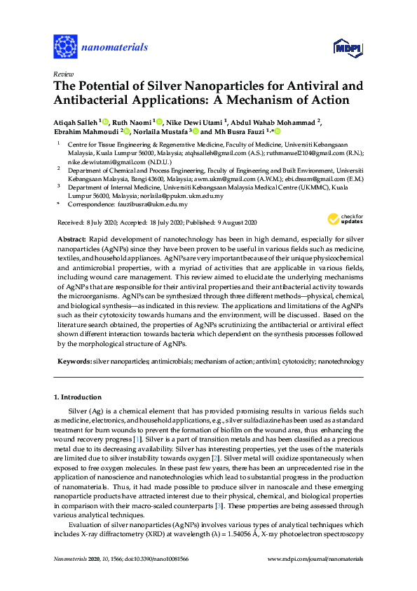 (PDF) The Potential of Silver Nanoparticles for Antiviral and Antibacterial Applications: A ...