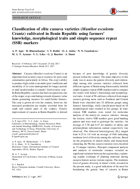 (PDF) Classification of elite cassava varieties (Manihot esculenta ...