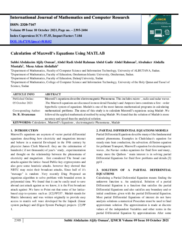 (PDF) Calculation of Maxwell’s Equations Using MATLAB