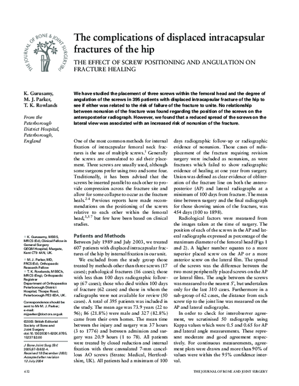 (PDF) The complications of displaced intracapsular fractures of the hip