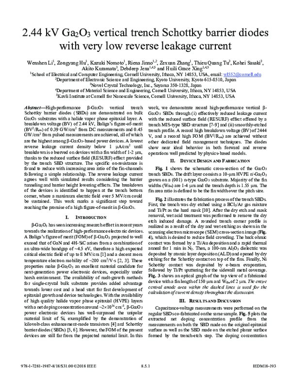(PDF) 2.44 kV Ga2O3 vertical trench Schottky barrier diodes with very ...