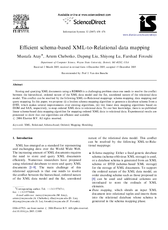Pdf Efficient Schema Based Xml To Relational Data Mapping Mustafa Enis Atay 