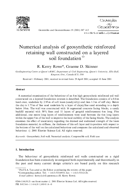 (PDF) Numerical analysis of geosynthetic reinforced retaining wall constructed on a layered soil ...
