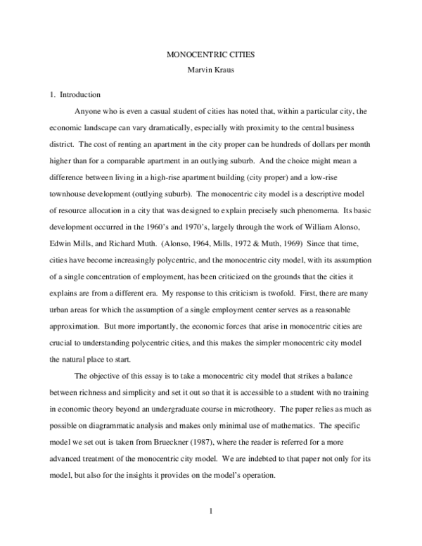 (PDF) 1 Monocentric Cities