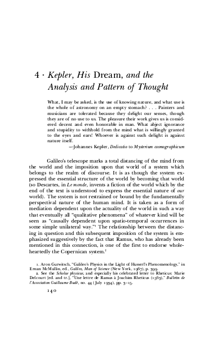 (PDF) 4. Kepler, His Dream, and the Analysis and Pattern of Thought