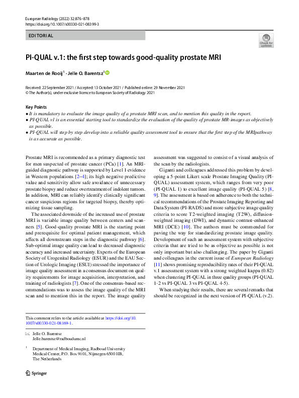 (PDF) PI-QUAL v.1: the first step towards good-quality prostate MRI