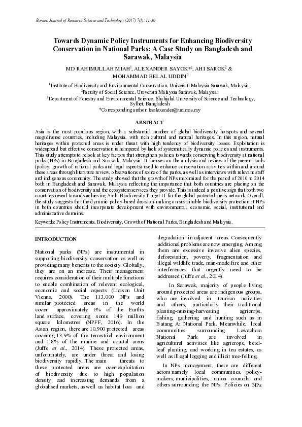 (PDF) Towards Dynamic Policy Instruments for Enhancing Biodiversity ...