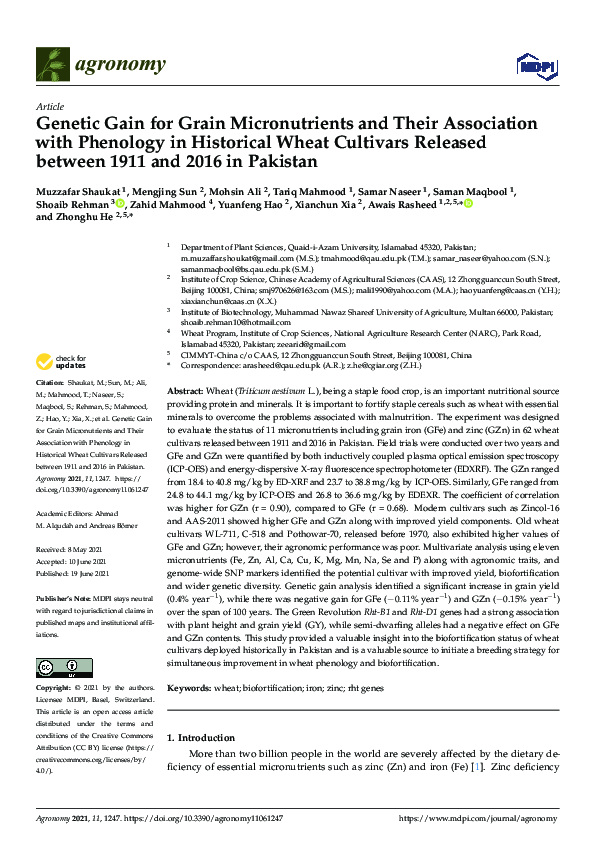 (PDF) Genetic Gain for Grain Micronutrients and Their Association with ...