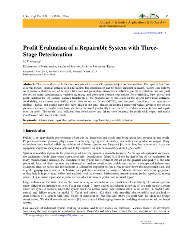 (PDF) Profit Evaluation of a Repairable System with Three-Stage ...